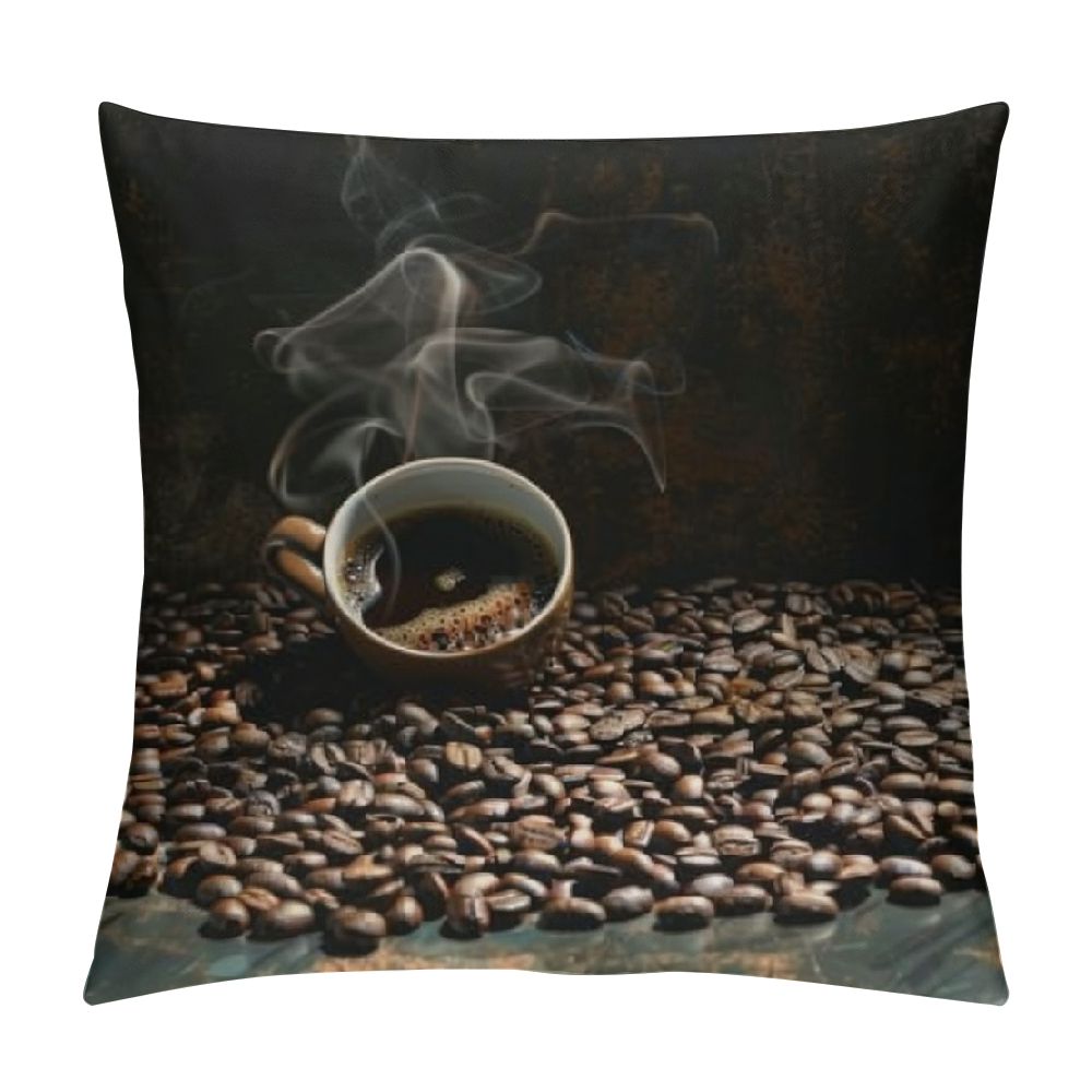 BCIIG Coffee Cup and Coffee Beans Graphic Decorative Throw Pillow Cover ...
