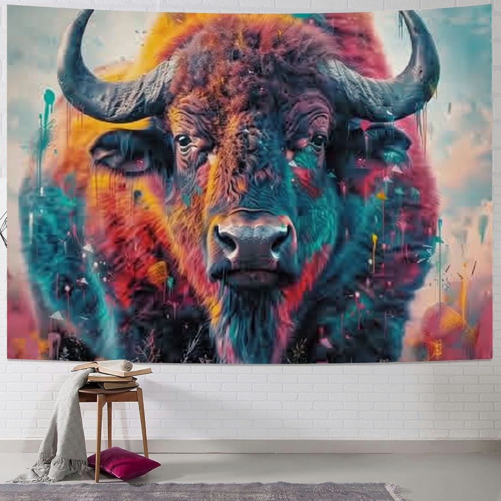 BCIIG Colorful Buffalo Tapestry Wall Hanging Unique Style Graphic ...