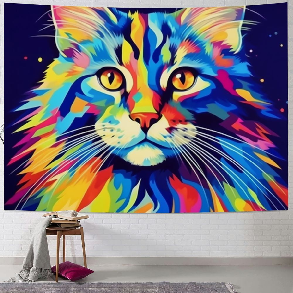 BCIIG Colorful Cat Tapestry Wall Hanging Unique Style Graphic ...
