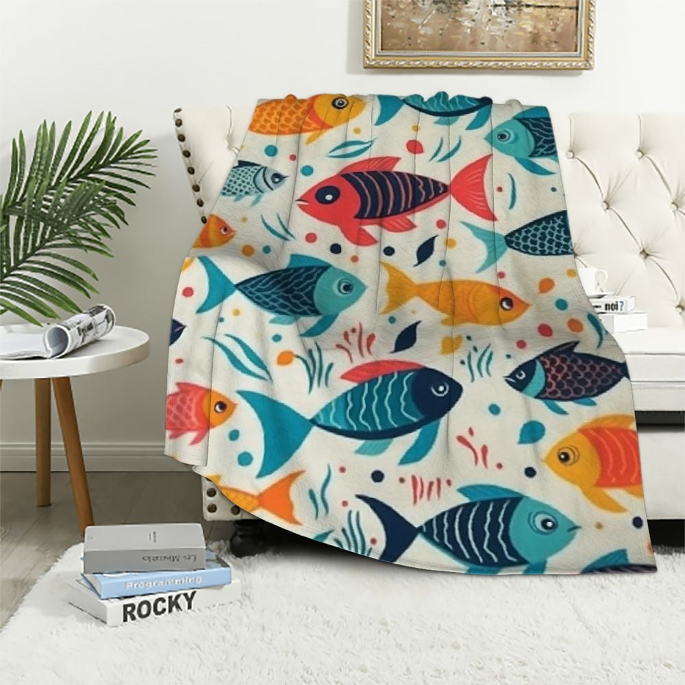 BCIIG Colorful Fish Swimmng Throw Blanket Ocean Animal Bubble Flannel ...