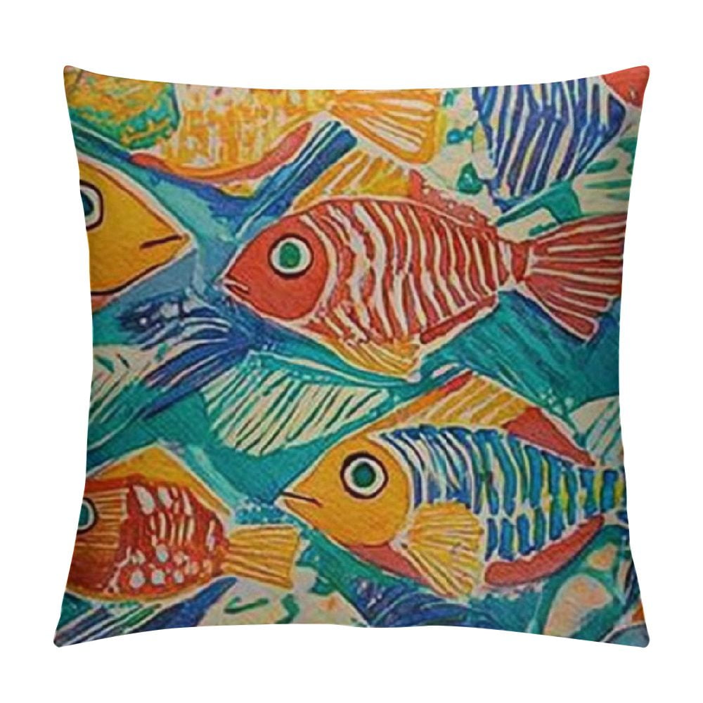 BCIIG Colorful Fish Theme Decorative Throw Pillow Cover for Home Couch ...