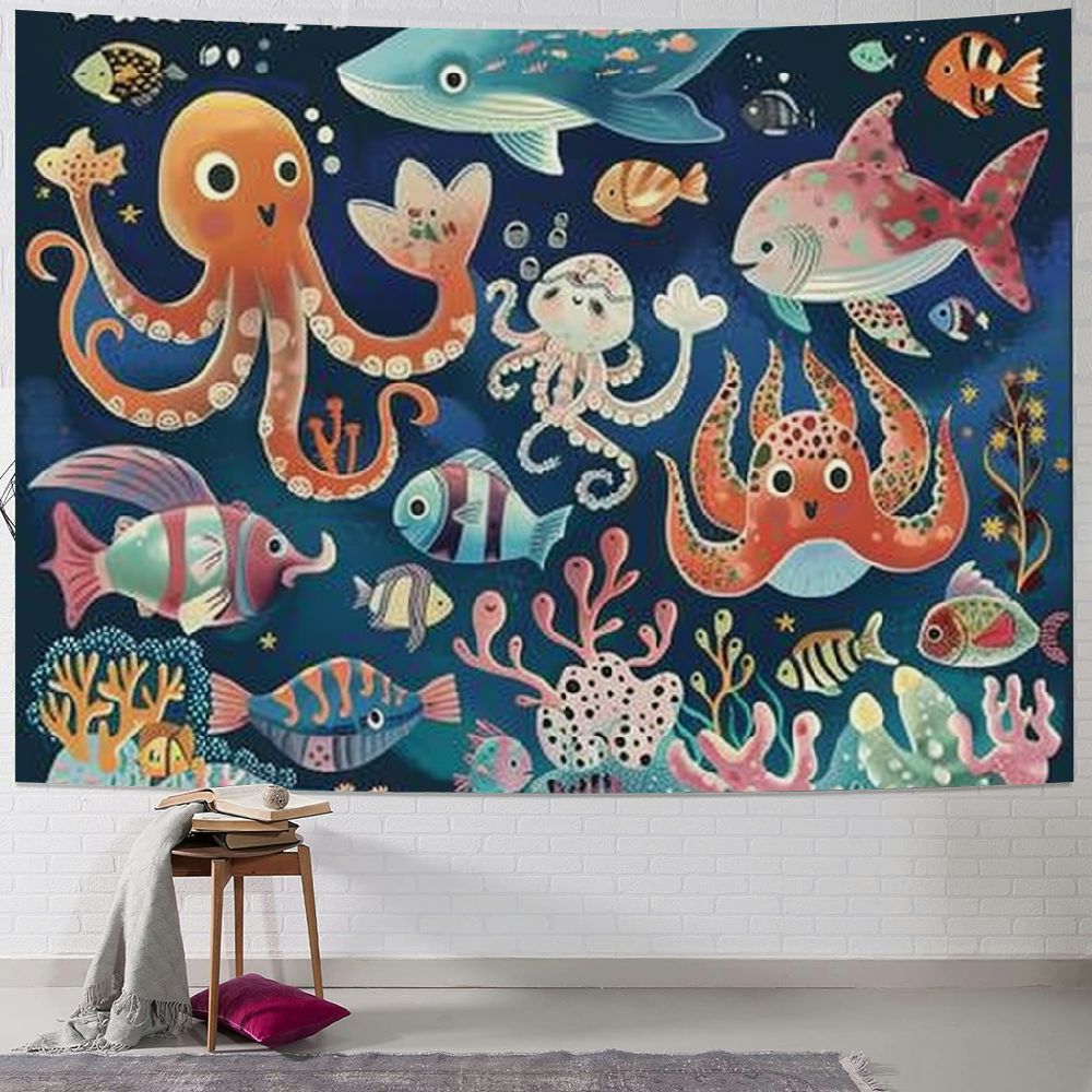 BCIIG Colorful Ocean Animals Tapestry Wall Decor,sea life cute octopus ...
