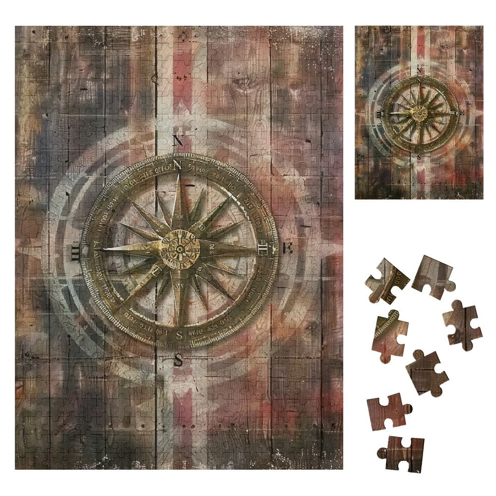 BCIIG Compass Wooden Wall Faded Background Wooden Jigsaw Puzzle ...