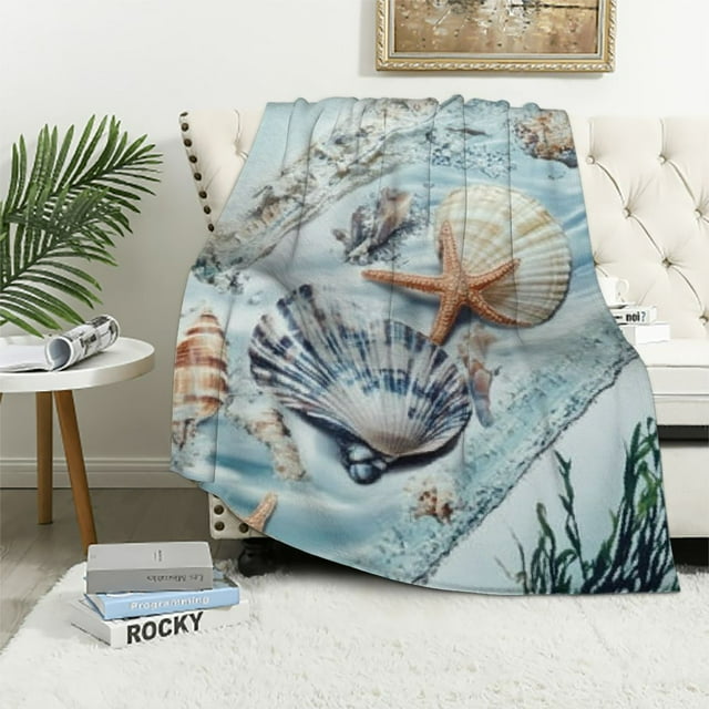 BCIIG Conch Blanket Teal Blue Ocean Beach Coastal Throw Blanket ...
