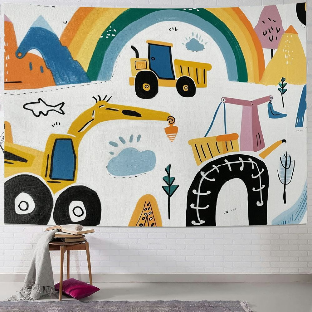 BCIIG Construction Theme Rainbow Tractor Truck Tapestry Wall Hanging ...