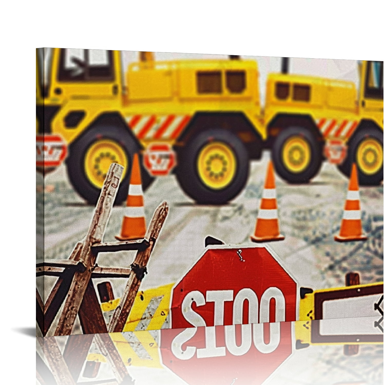 BCIIG Construction Truck Construction Signs Stop Sign Art Modern Canvas ...