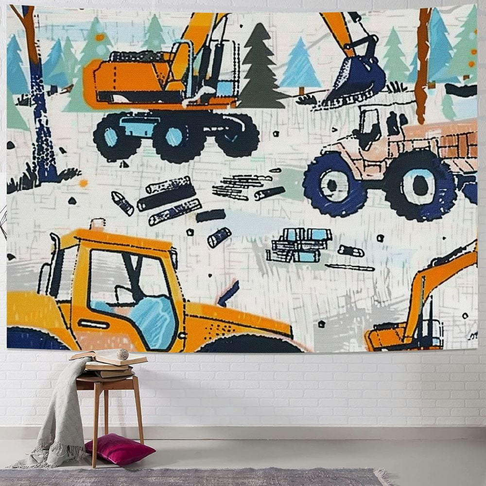 BCIIG Construction Truck Tree Tapestry Wall Hanging Unique Style ...