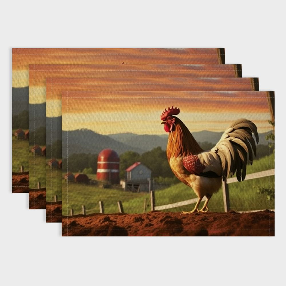 BCIIG Country Place Mats Set of 4, Farm Barn Yard Image Rooster Animal ...