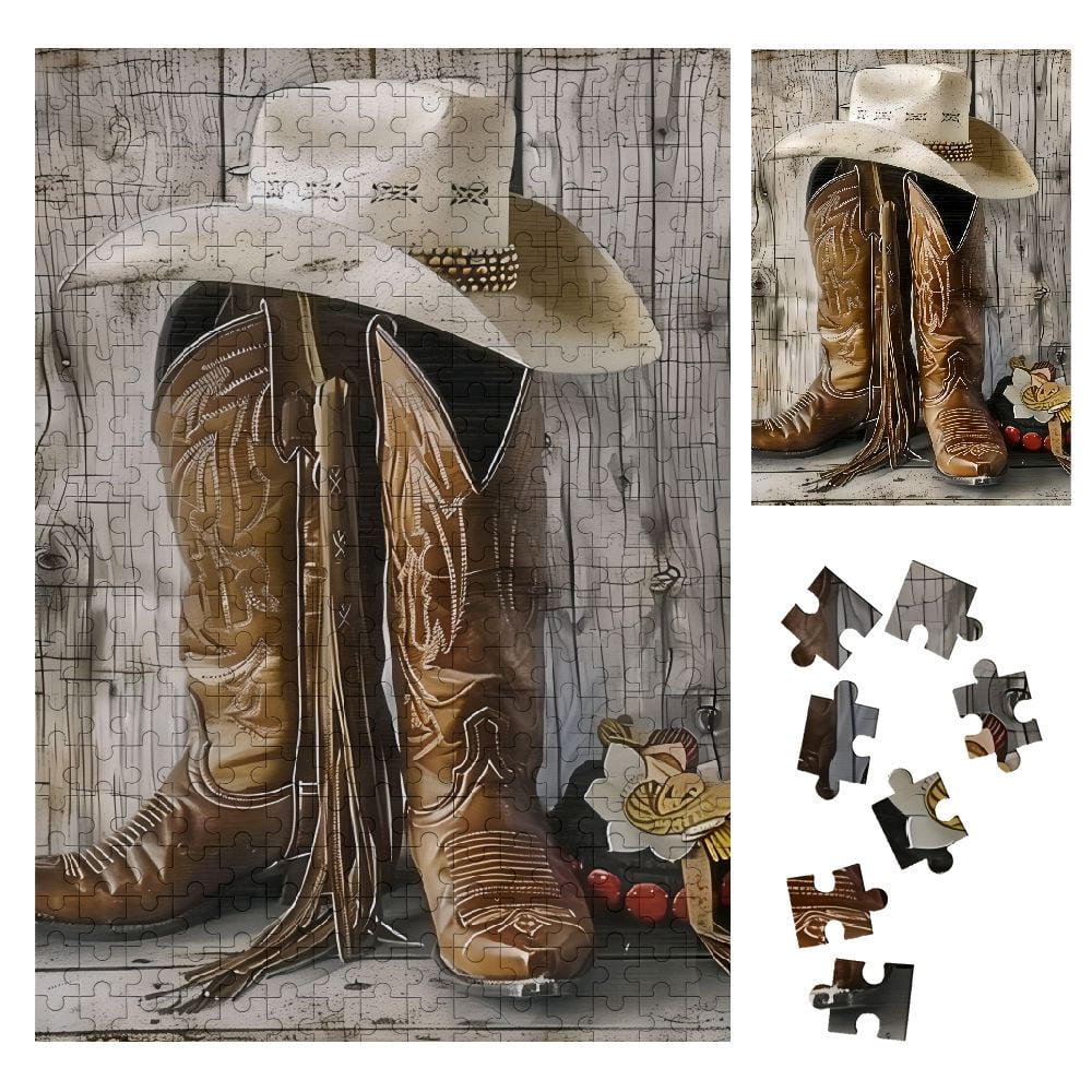 BCIIG Cowboy Hat Boots Western Wooden Jigsaw Puzzle Vertical Style ...