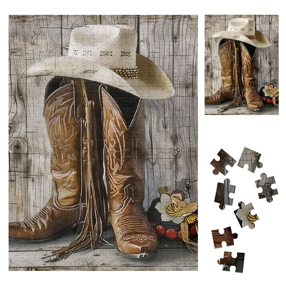 BCIIG Cowboy Hat Boots Western Wooden Jigsaw Puzzle Vertical Style ...