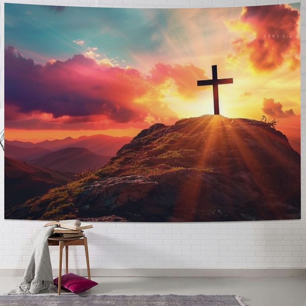 BCIIG Cross Jesus Christ Sunset Tapestry Wall Hanging Lion Religious Scripture Decor - African ...