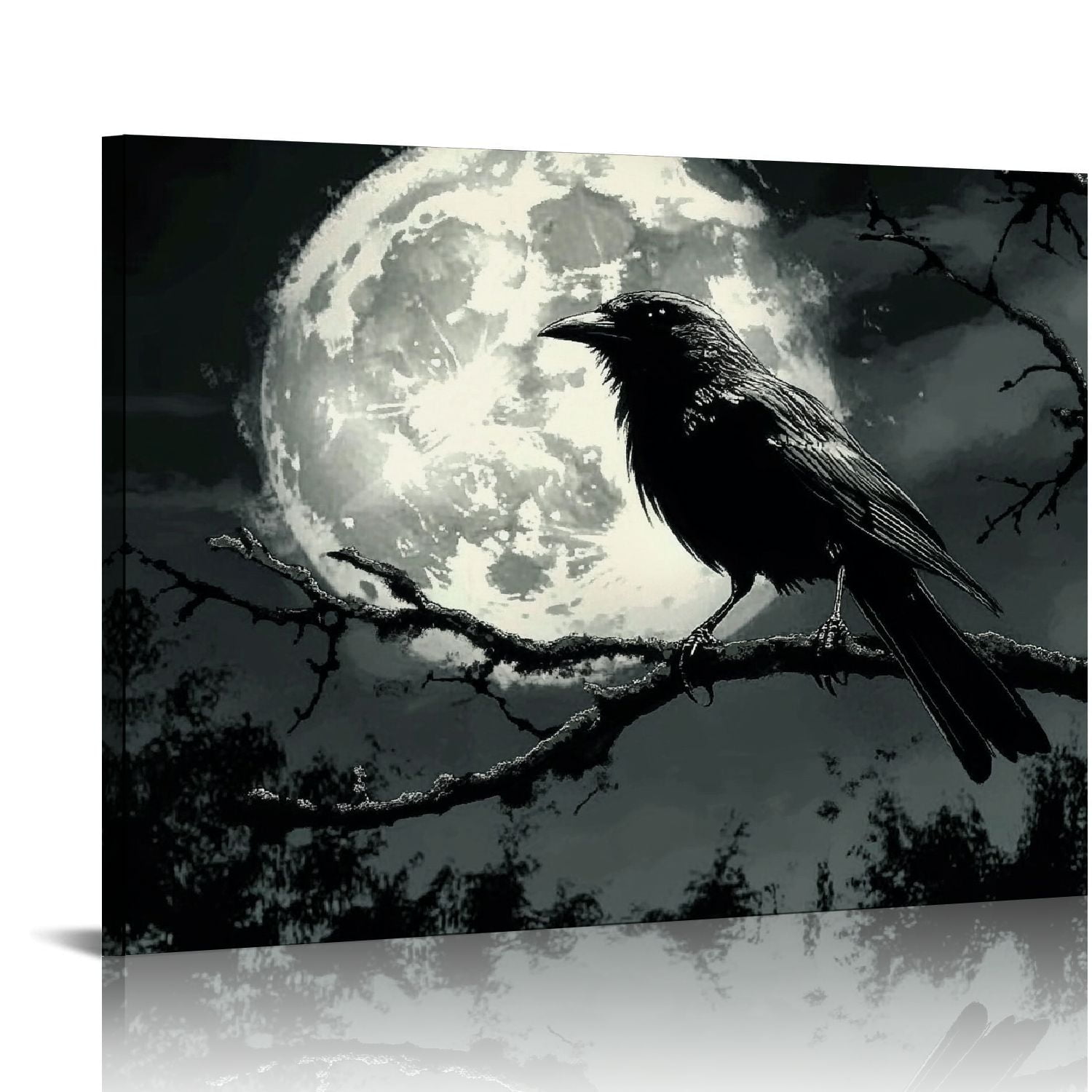 BCIIG Crow And Full Moon Printed Art Painting Wall Decor Artworks Hang ...