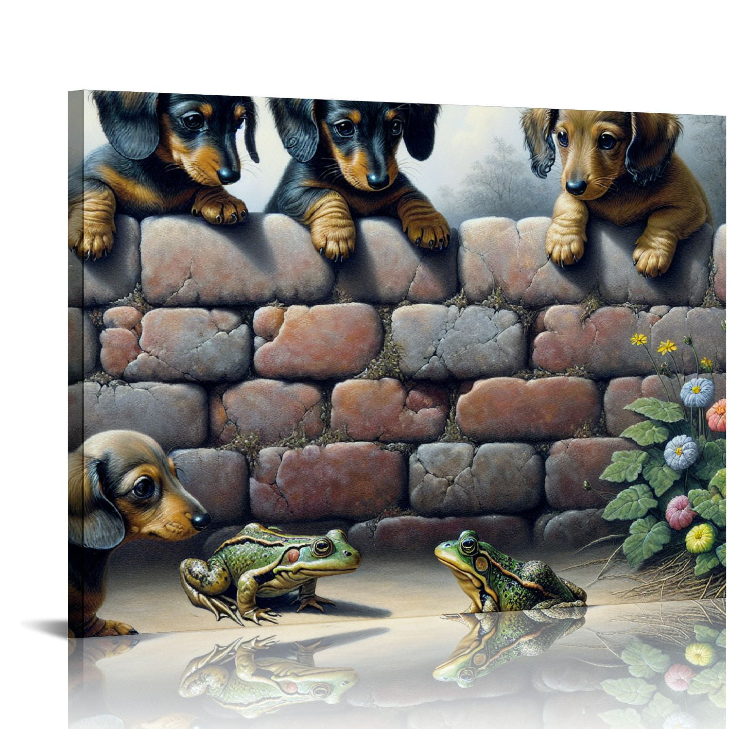 BCIIG Curious Dachshund Puppies And A Frog_Carl Reichert Gifts Canvas ...