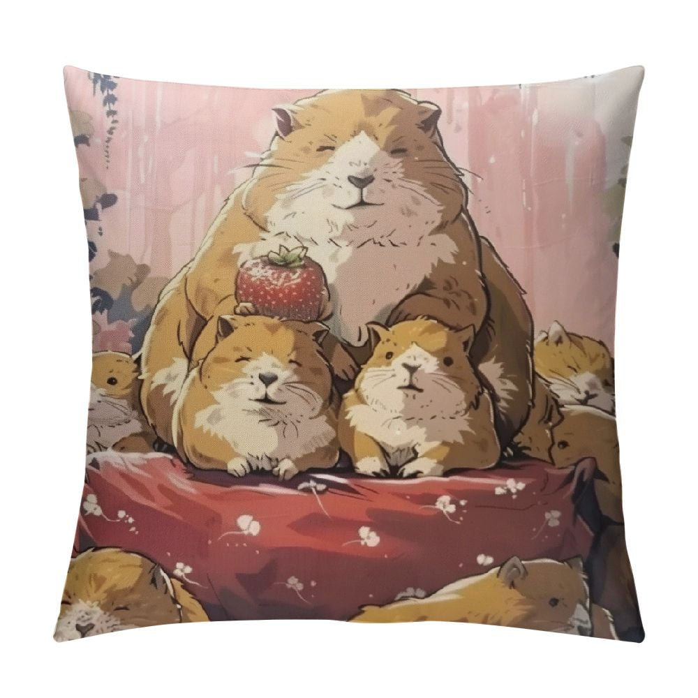 BCIIG Cute Brown Capybara Pillow Covers Cartoon Pink White Strawberry ...