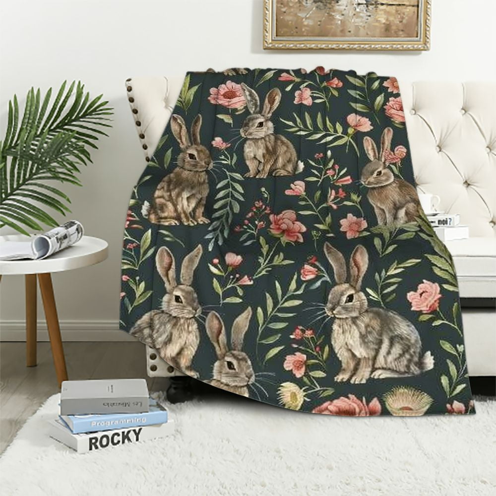 BCIIG Cute Bunny Blanket Kawaii Rabbit Floral Flower Throw Blankets ...
