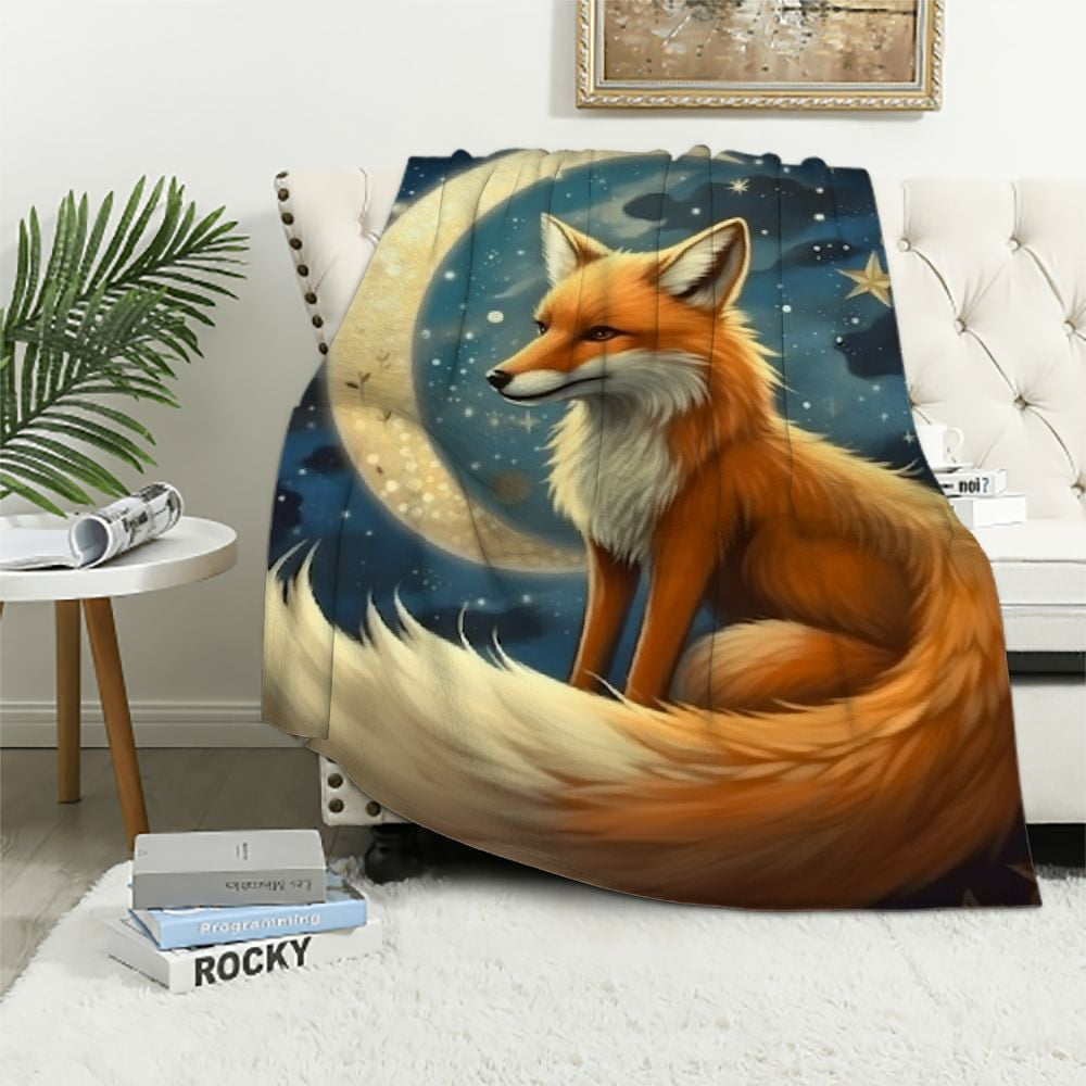 BCIIG Cute Cartoon Fox Blanket Gifts for Kids Girls Fantastic Moon Star ...