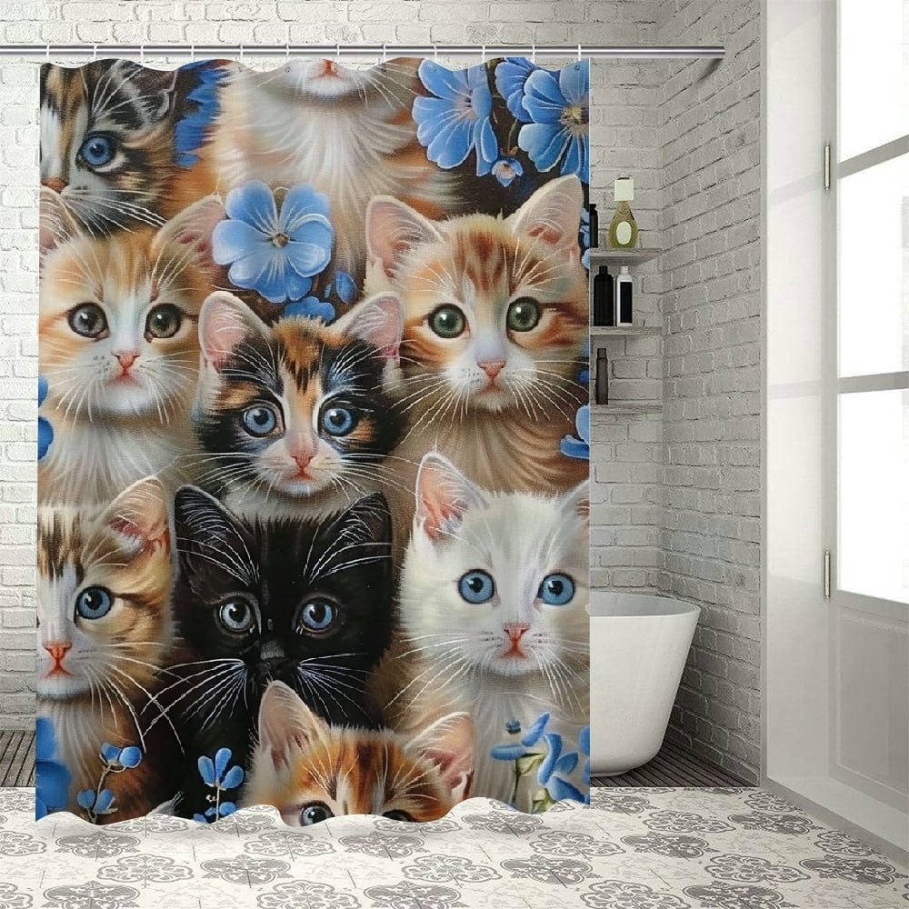 BCIIG Cute Cat Bathroom Shower Curtain Set 100% Polyester Fiber with ...