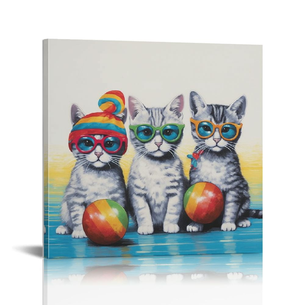 BCIIG Cute Cat Canvas Wall Art: Framed Cat Pictures Small Funny Kitty ...