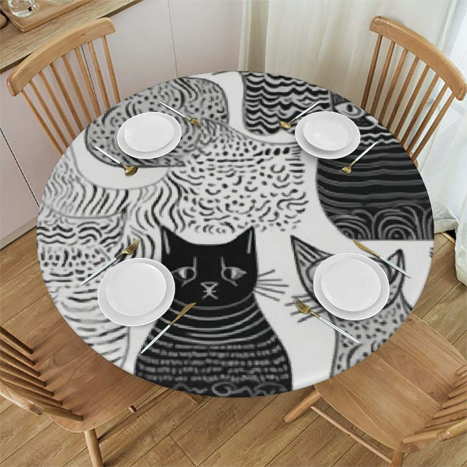 BCIIG Cute Cat Round Table Cover Stain Resistant & Washable for Indoor ...