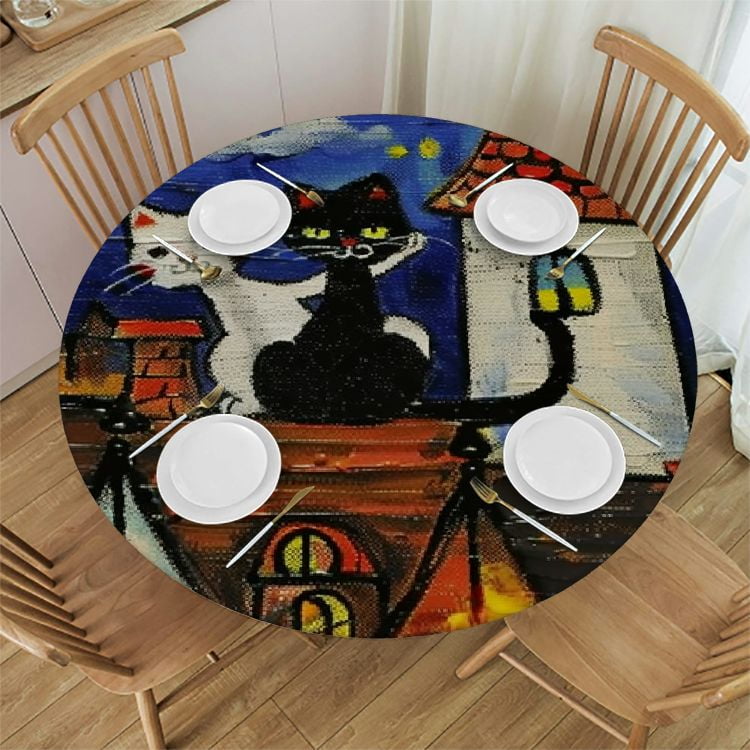 BCIIG Cute Cat Round Table Cover Stain Resistant Washable Indoor ...
