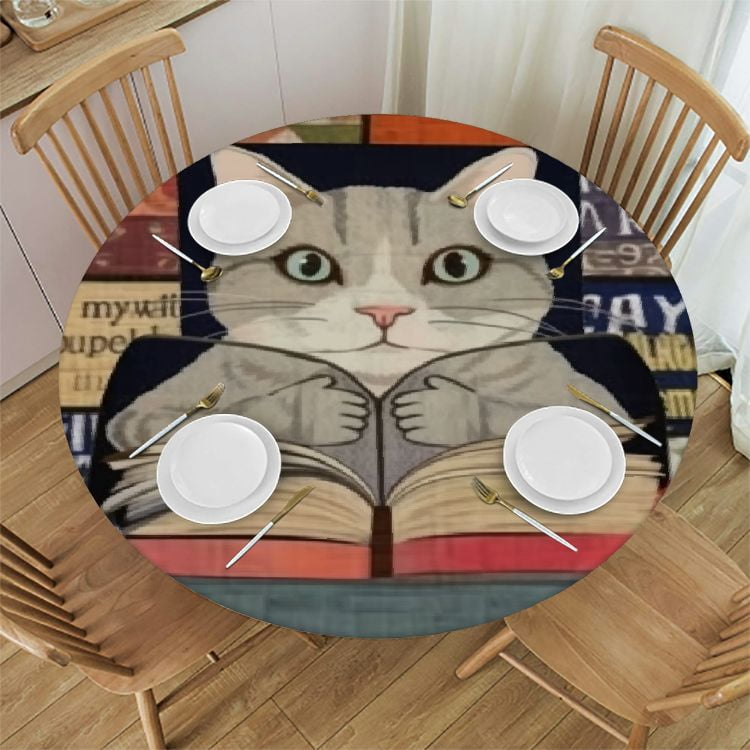 BCIIG Cute Cat Round Table Cover Stain Resistant and Washable Indoor ...