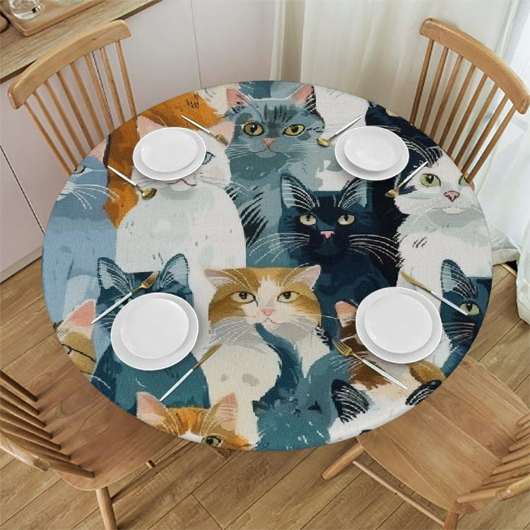 BCIIG Cute Cat Round Table Cover Stain Resistant Washable Indoor ...