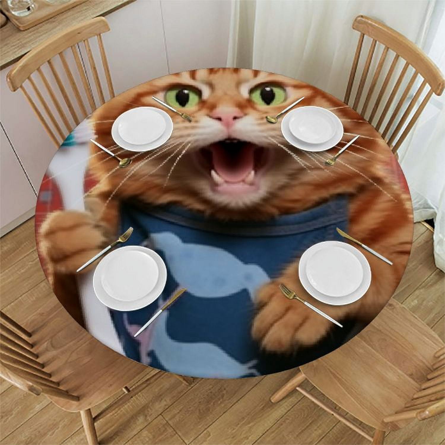 BCIIG Cute Cat Round Tablecloth Stain Resistant Washable Indoor Outdoor ...