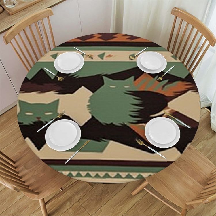 BCIIG Cute Cat Round Tablecloth Stain-Resistant Washable Indoor Outdoor ...