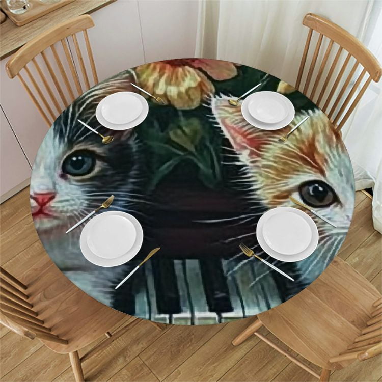 BCIIG Cute Cat Round Tablecloth - Stain-Resistant and Washable, Ideal ...