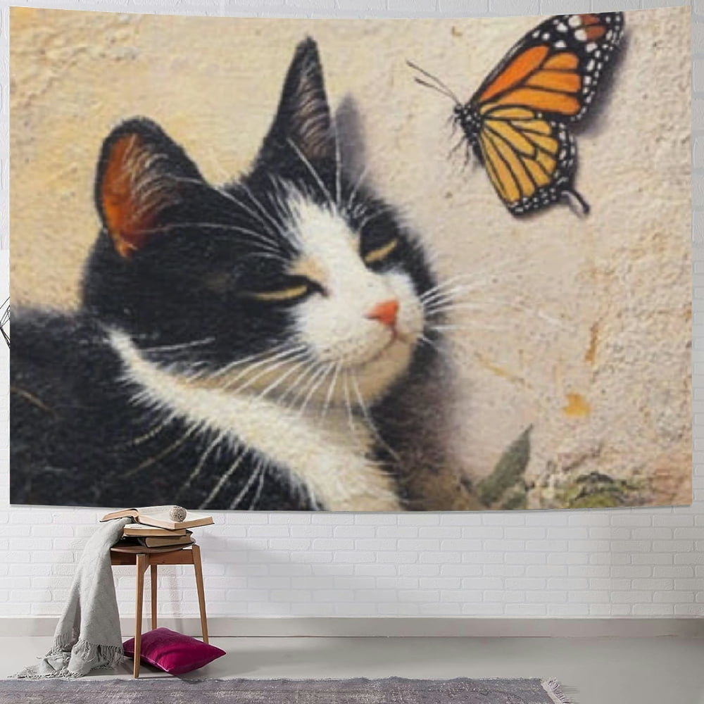 BCIIG Cute Cat Tapestry Wall Hanging Unique Style Graphic Tapestries ...