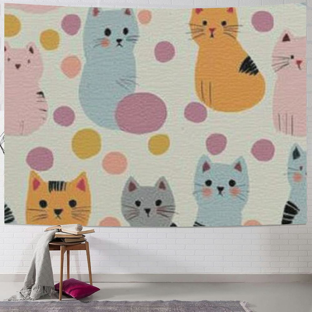 BCIIG Cute Cat Tapestry Wall Hanging Unique Style Graphic Tapestries ...