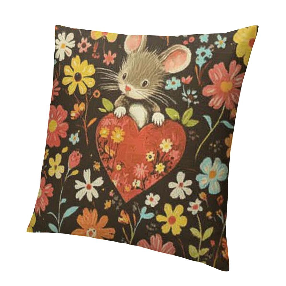BCIIG Cute Mouse Kids Throw Pillow Cover,Floral Pillow Covers for Girls ...