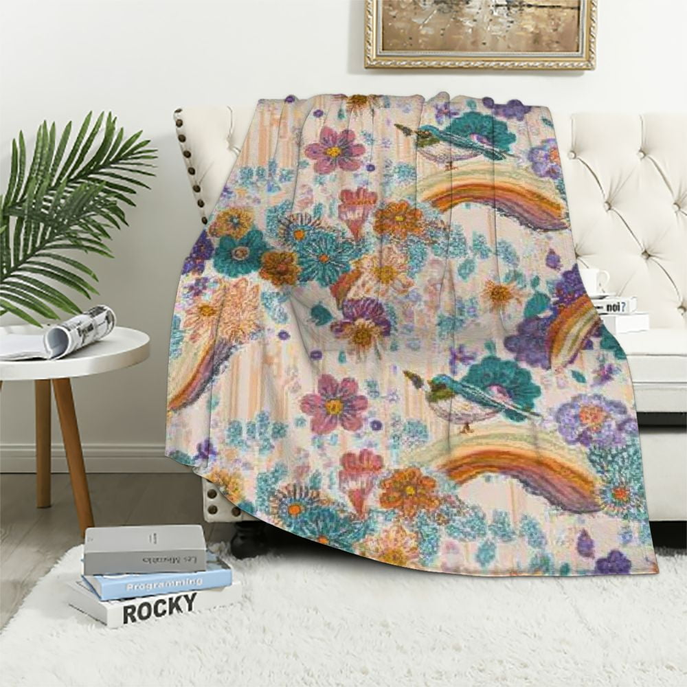 BCIIG Cute Mushroom Blanket,Retro Boho Floral Soft Warm Throw Blankets ...