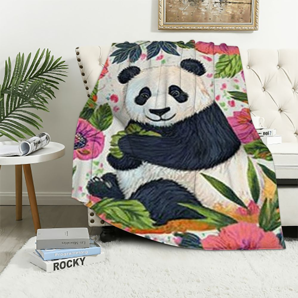 BCIIG Cute Panda Blanket Soft Cozy Flower Floral Plush Decor Throw ...