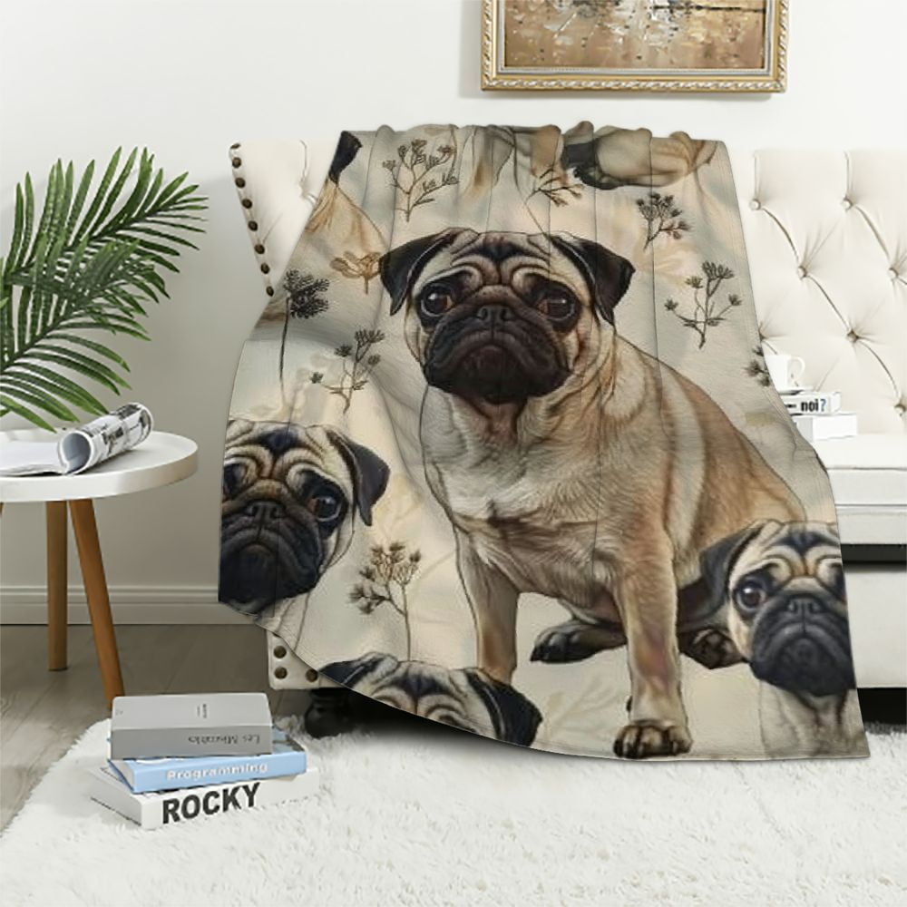BCIIG Cute Pug Dog Blanket,Dog Lovers Flannel Throw Blankets,Soft Warm ...