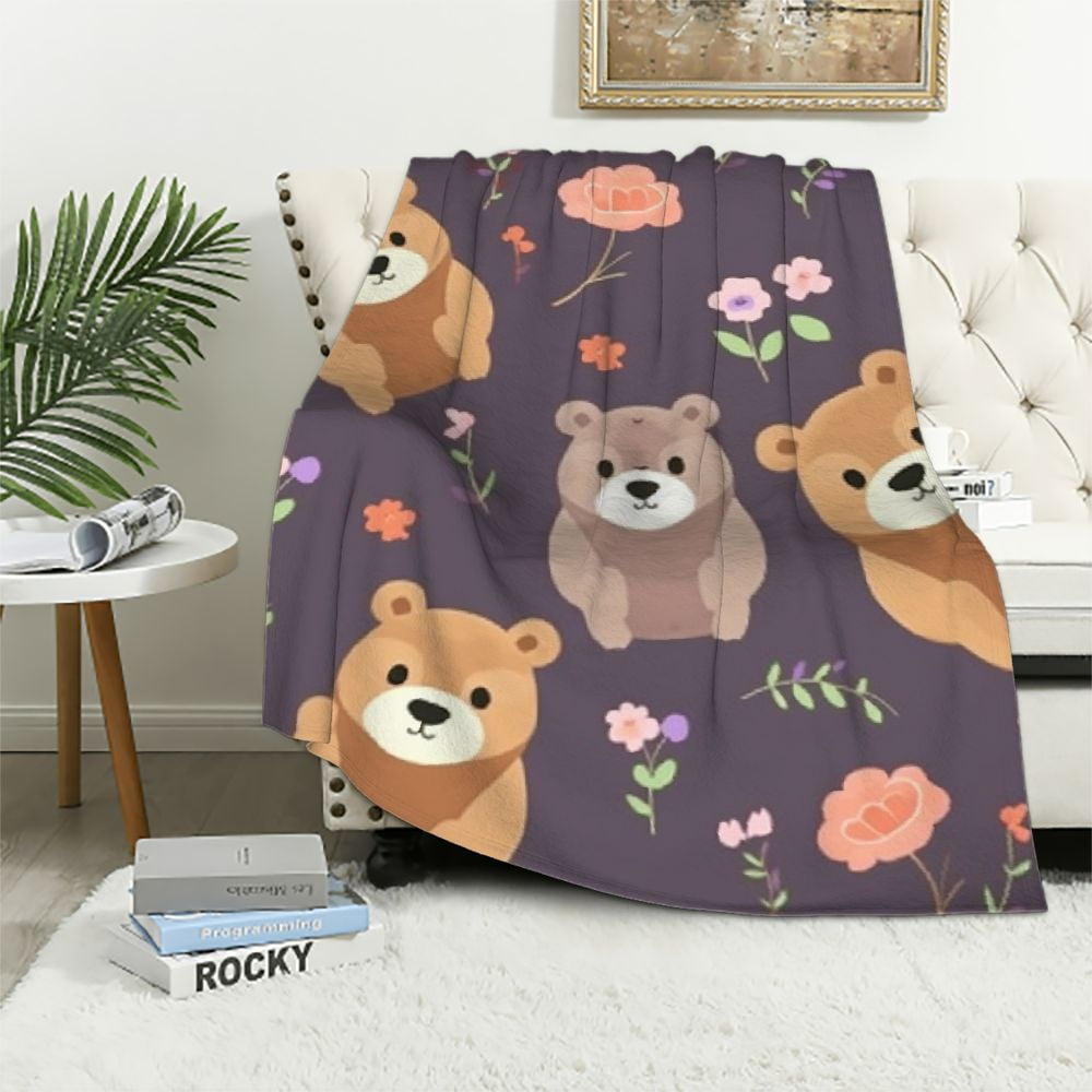 BCIIG Cute Teddy-Bear Throw Blanket Ultra Soft Warm All Season Bear Animals Decorative Fleece ...