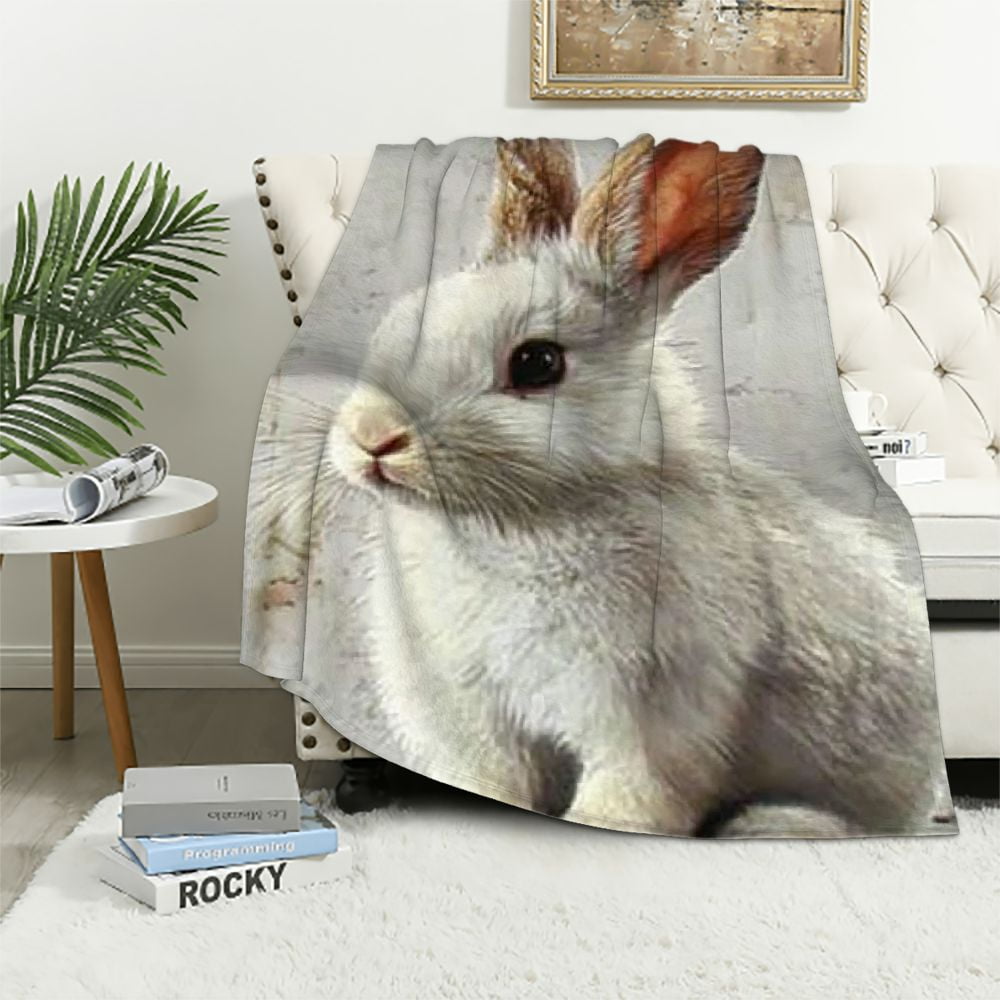 BCIIG Cute White Rabbit Print Ultra-Soft Micro Blanket for Bedding Cozy ...