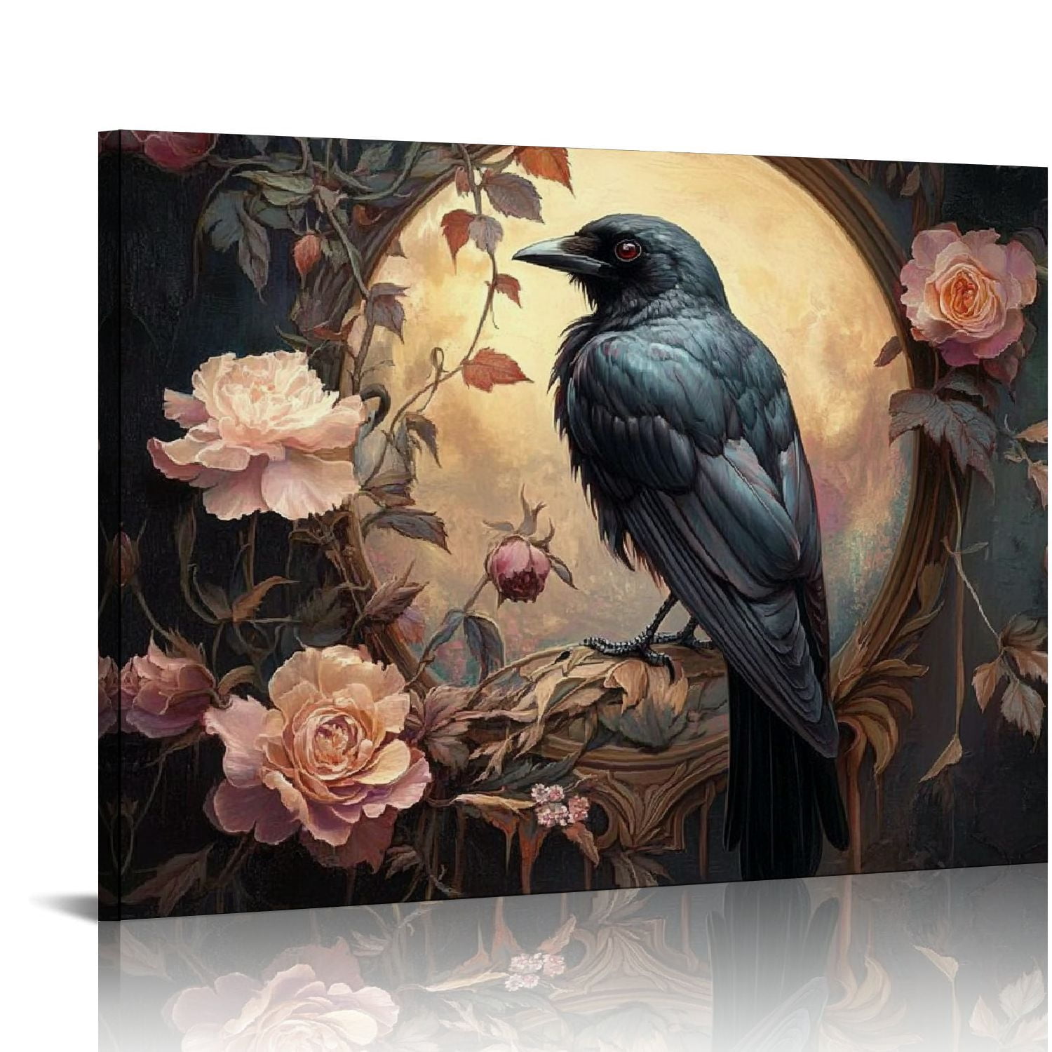 BCIIG Dark Academia Floral Vintage Crow Canvas Wall Art Raven Artwork ...