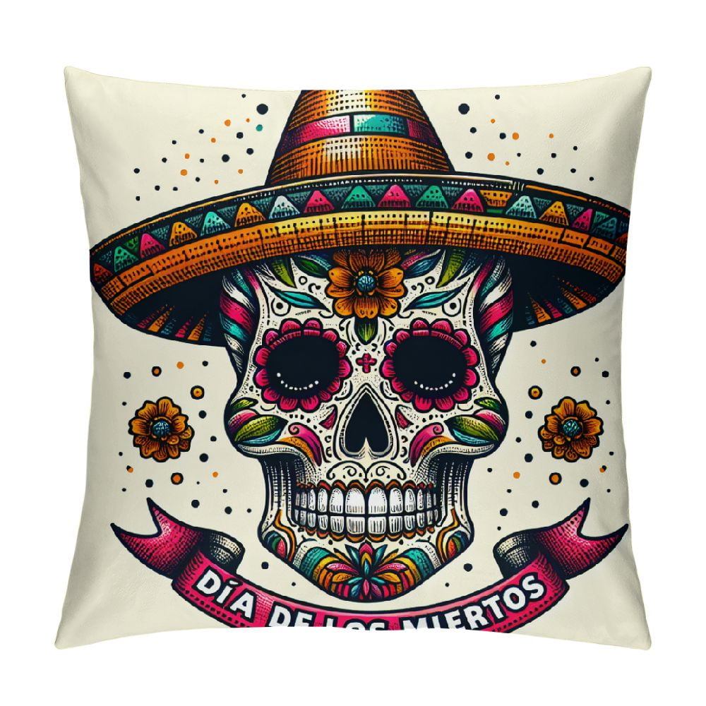 BCIIG Day of The Dead Throw Pillow Cushion Cover, Colorful Skull with ...