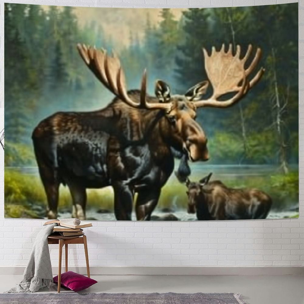 BCIIG Deer Bear Moose Print Wall Tapestry Personalized Funny Backdrop ...