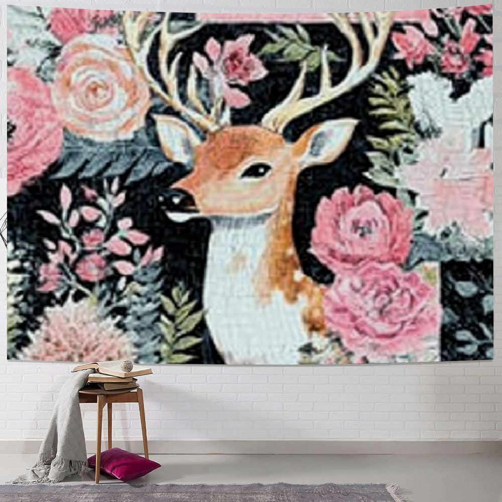 BCIIG Deer Flowers Maximalism Tapestry Wall Hanging Unique Style ...