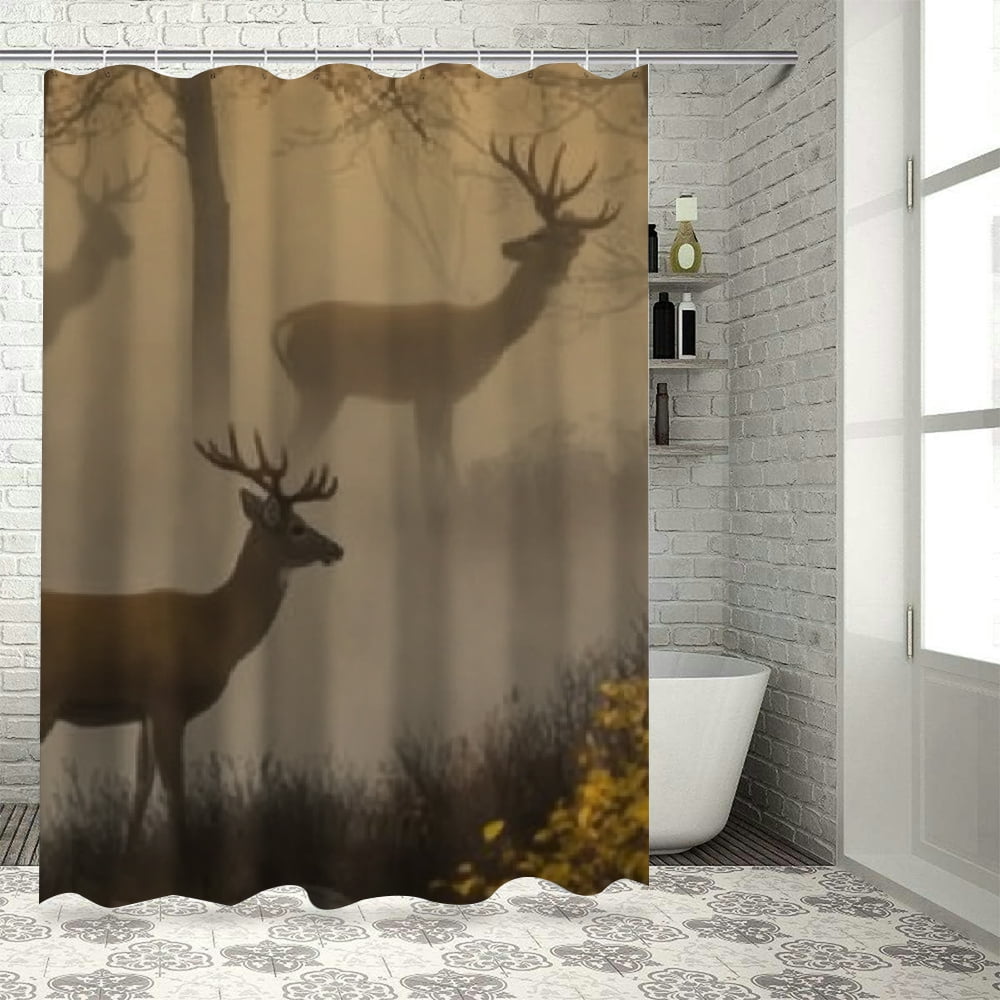 BCIIG Deer Foggy Forest Trees Chic Modern Bathroom Decor Shower Curtain ...