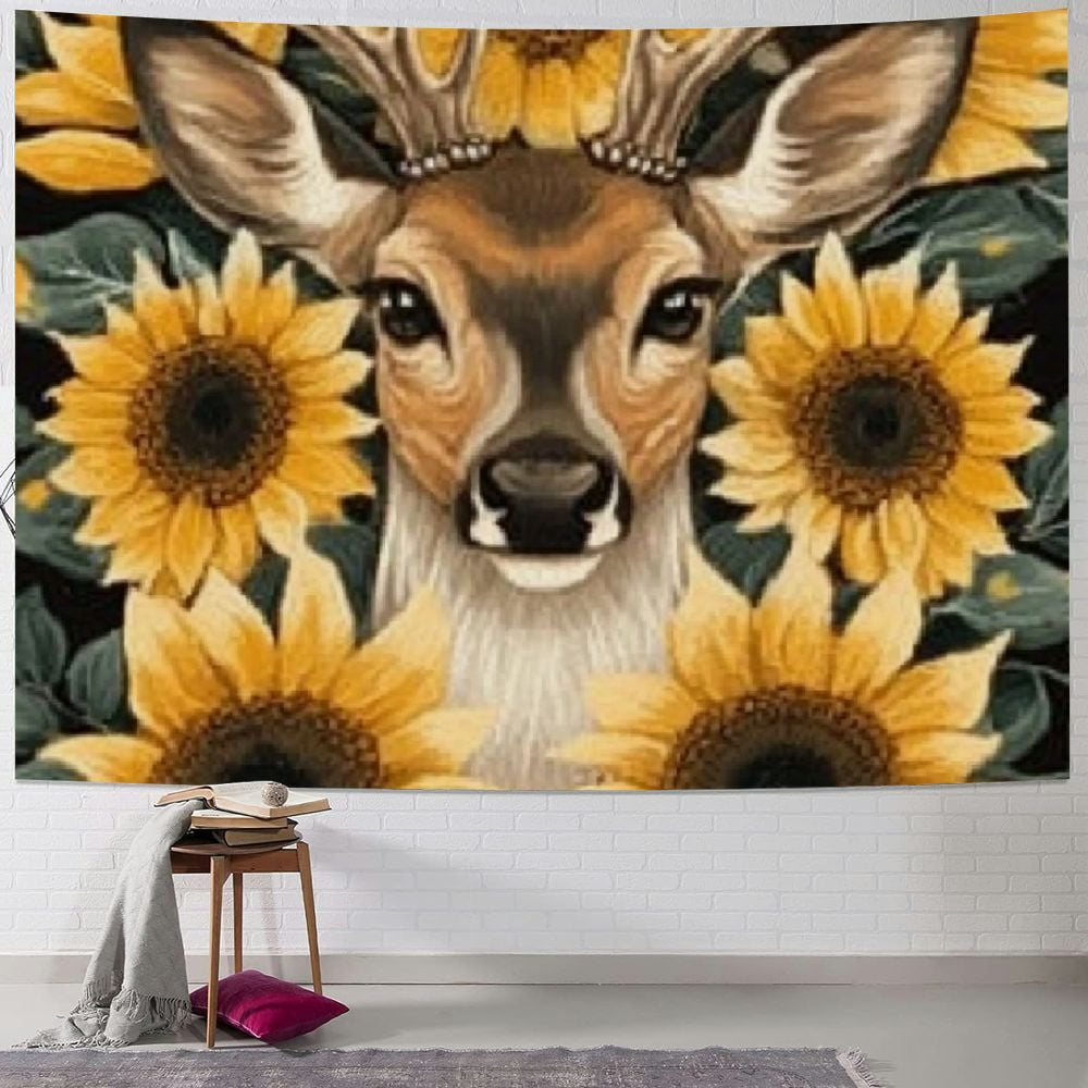 BCIIG Deer Sunflowers Leaves Tapestry Wall Hanging Unique Style Graphic ...