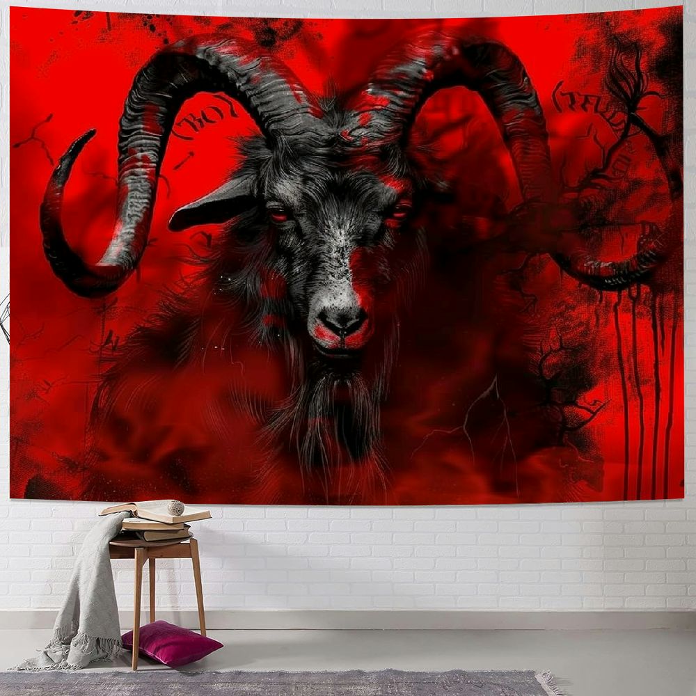BCIIG Demon Goat Head Skull Tapestry, Pentagram Tapestry Wall Hanging ...