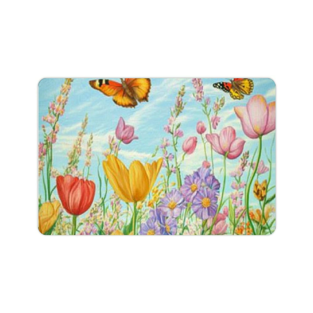 BCIIG Diatom Mud Mats Non-Slip Flowers Butterfly Blue Sky Home Decor ...