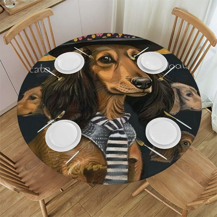 BCIIG Dog in Costume Round Table Cover Stain Resistant Washable Indoor ...