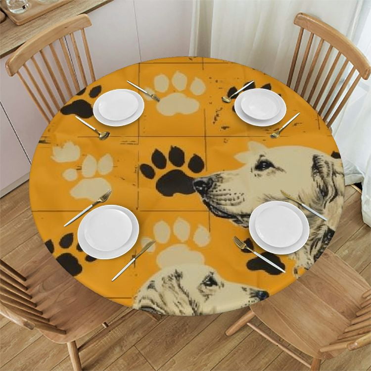 BCIIG Dog Paw Prints Round Table Cover - Stain Resistant, Washable ...