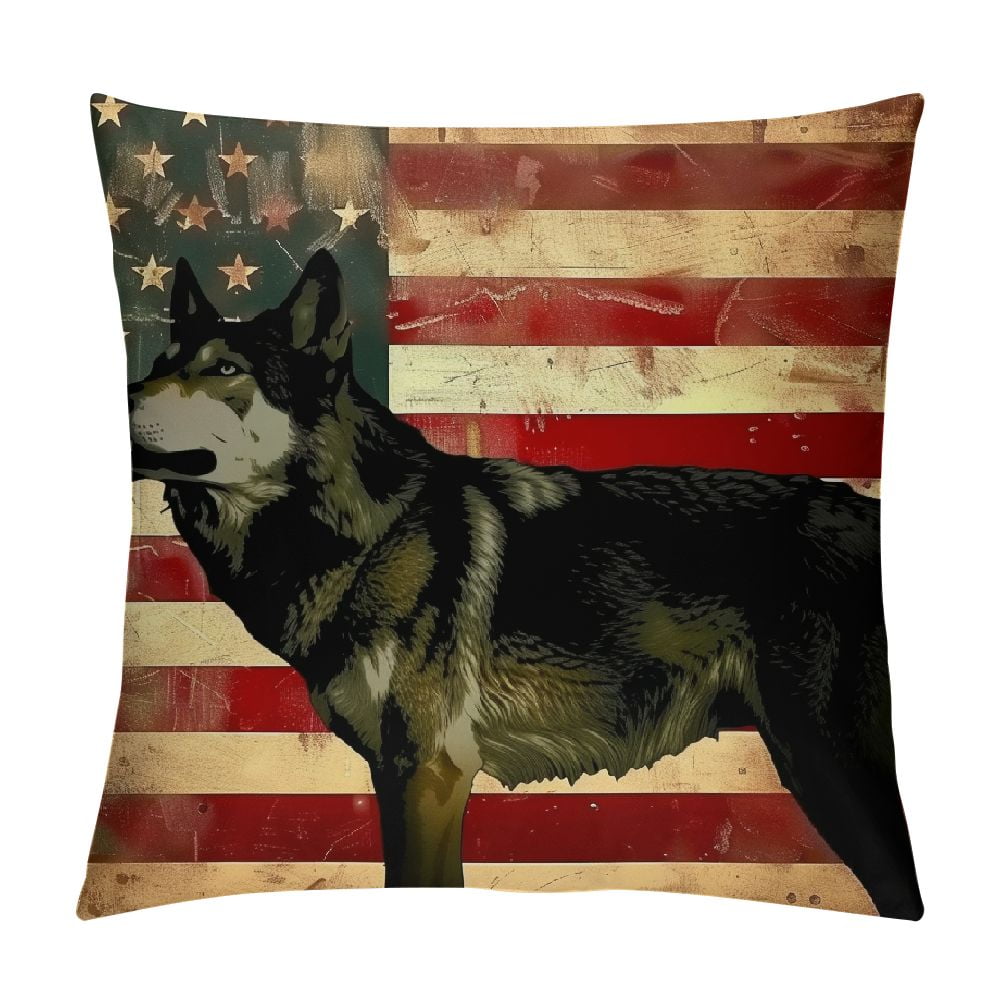 BCIIG Dog Wolf American Flag Graphic Decorative Throw Pillow Cover for ...