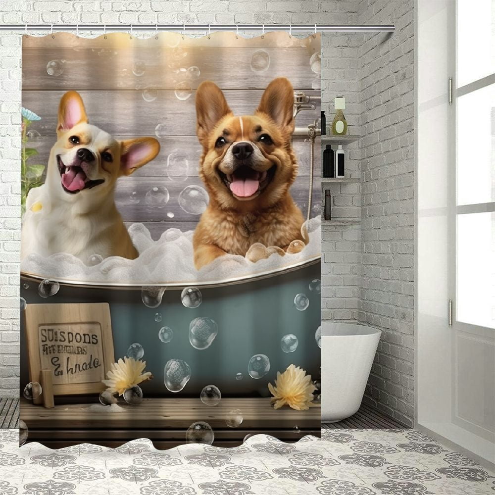 BCIIG Dogs in Bathtub Bathroom Decor Set with Hooks, Colorful Luxurious ...