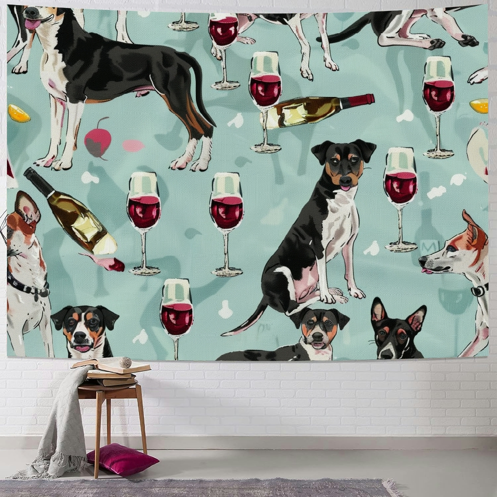 BCIIG Dogs Wine Glasses Pattern Tapestry Wall Hanging Home Decor ...